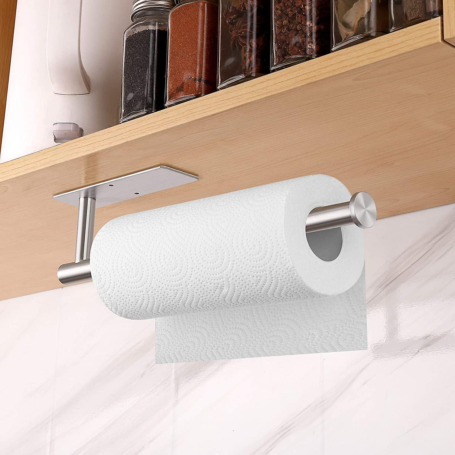Veeki Paper Towel Rack-Self-Adhesive Or Drilling, Black Paper Towel ...