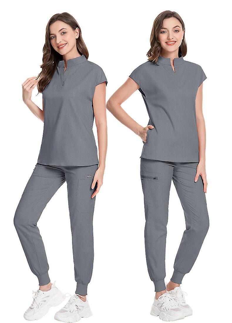 Womens V-Neck Work Clothes Stretch Nurse Suit Surgical Gown Hand ...