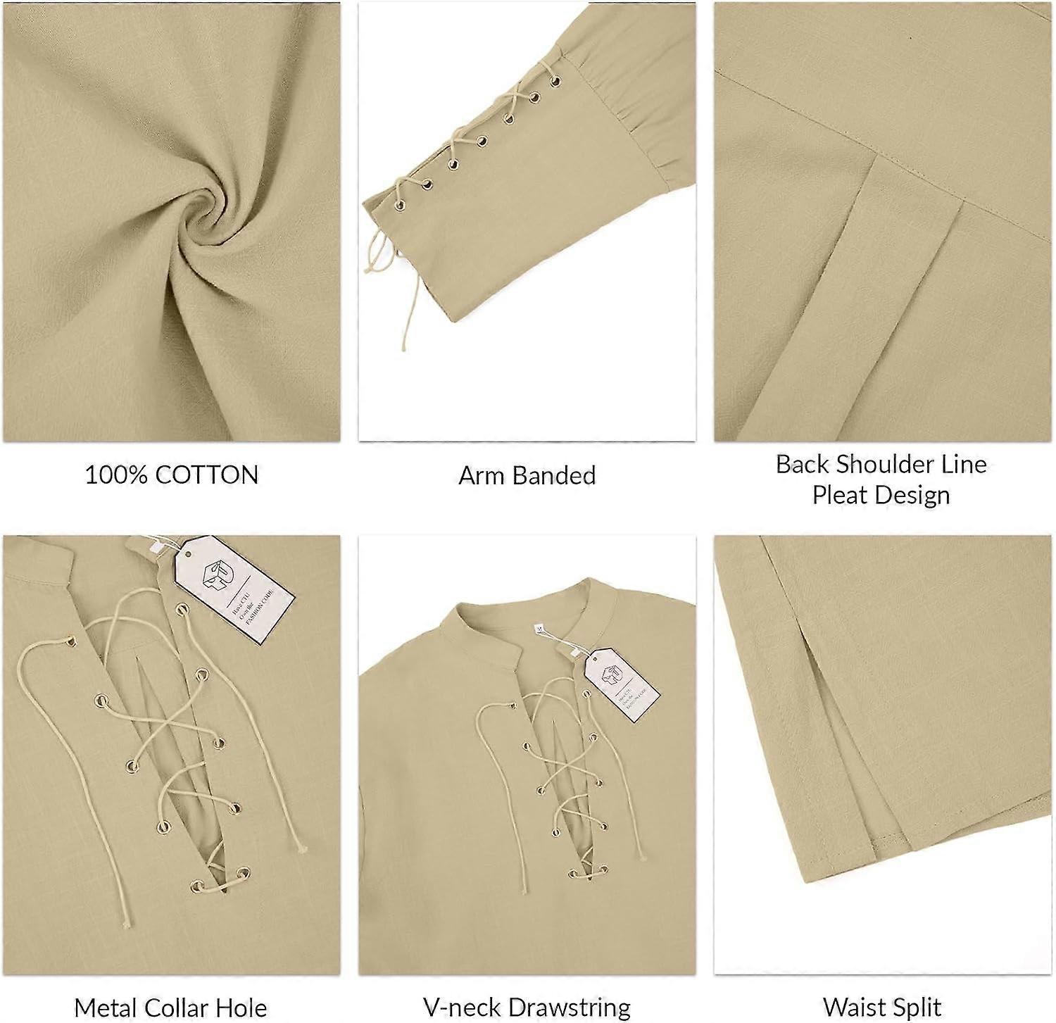 Men's Cotton Linen Shirt Drawstring Arm Banded Tops Medieval Viking ...