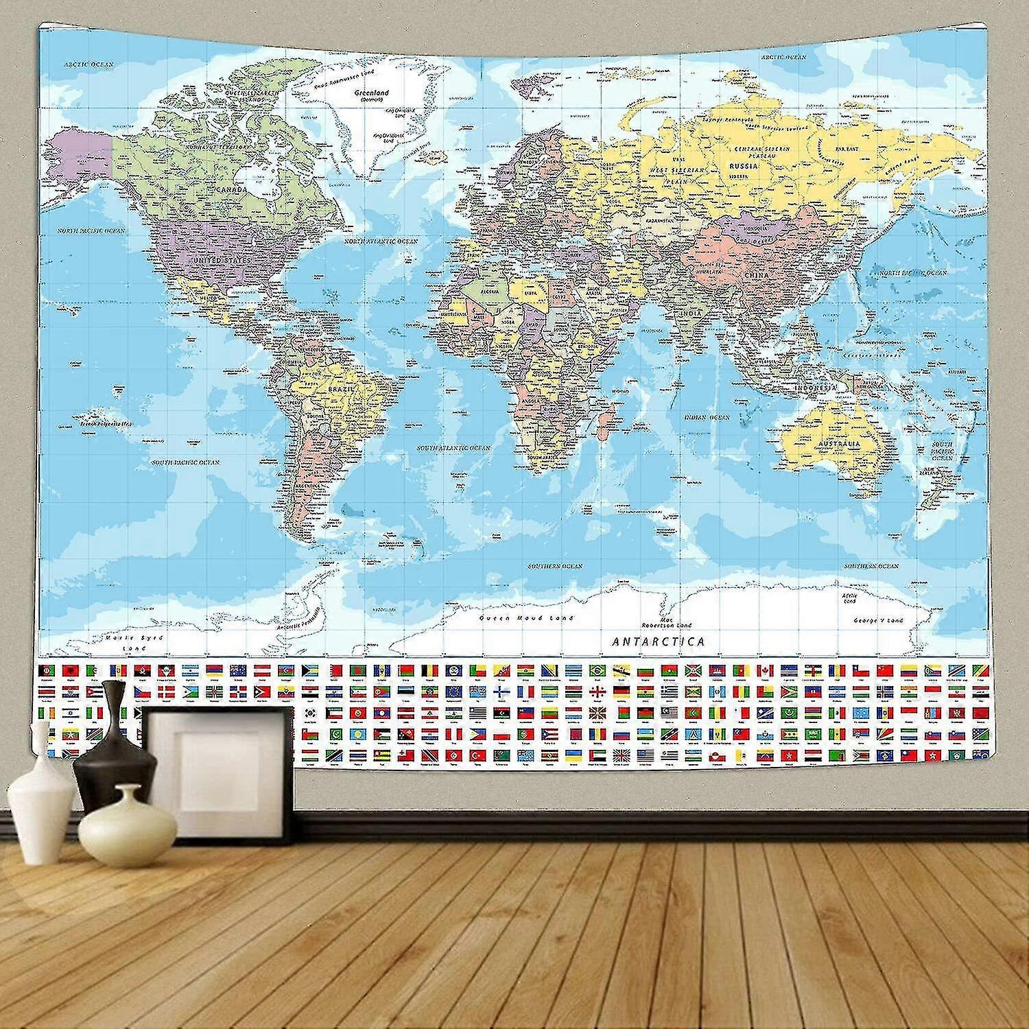 World Map Tapestry Wall Hanging For Kids Student, World Map With ...