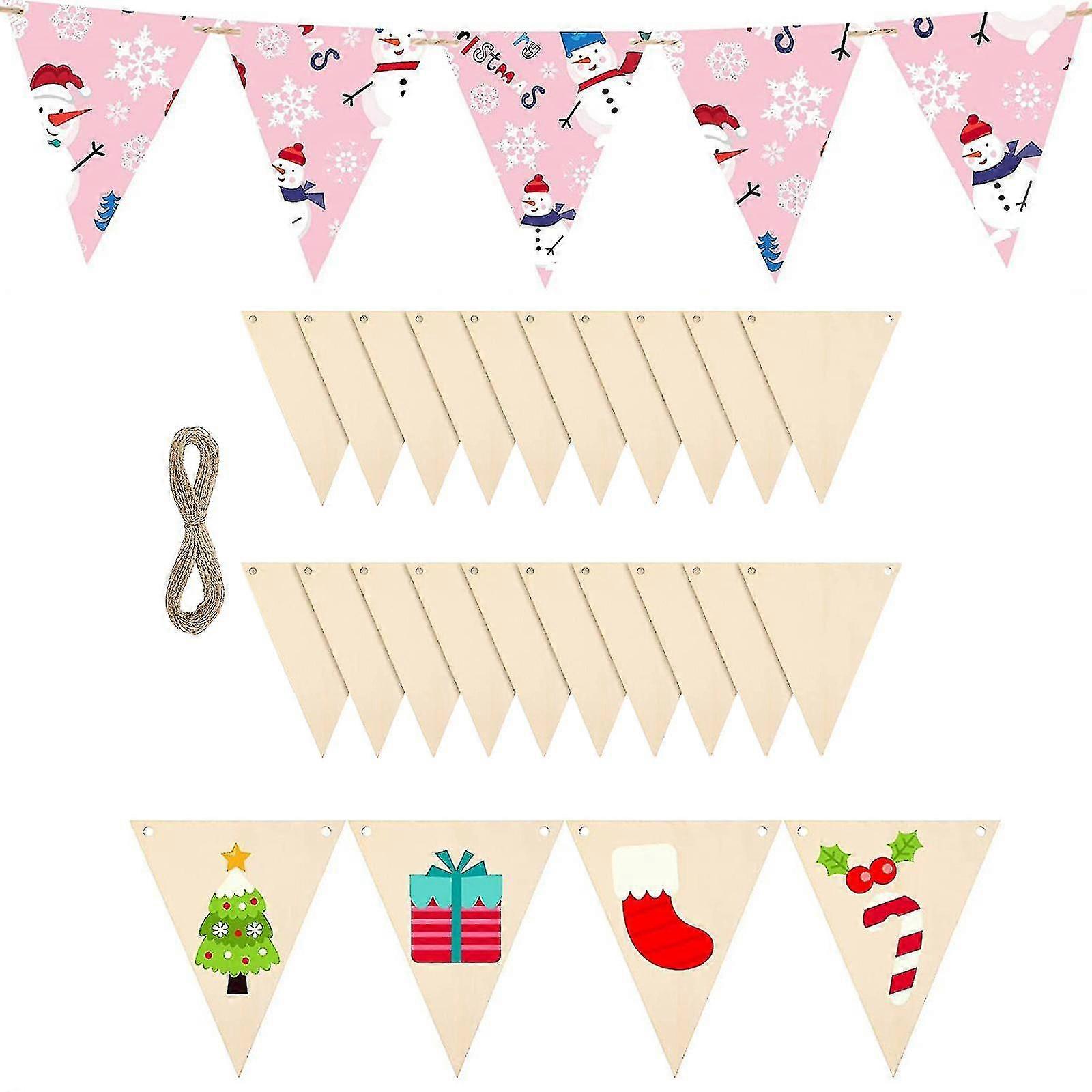 20 Pieces Pennant Banner Wooden Triangle Flags For Garland Holidays ...