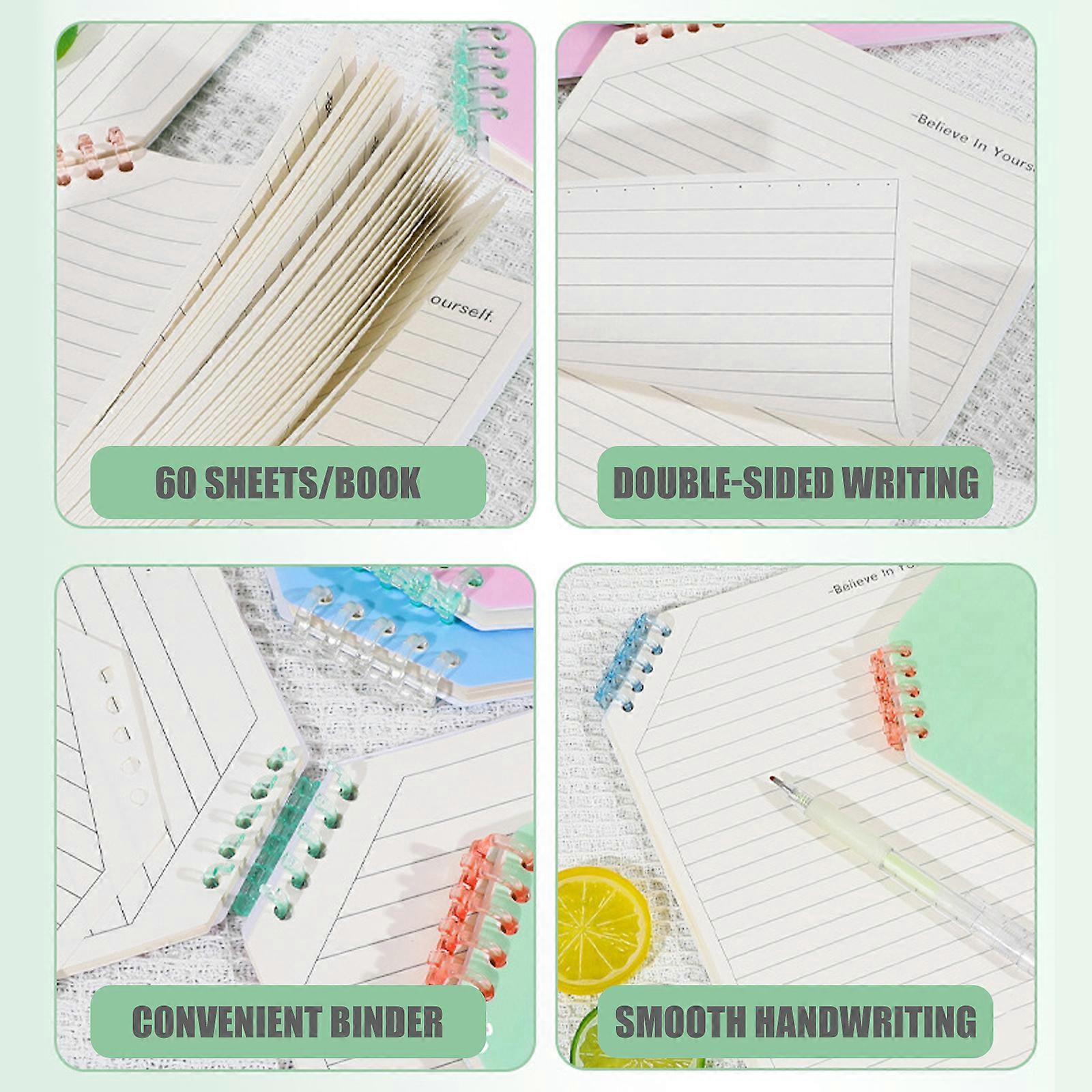 5 Hole Binder Notepads Refillable Notebook 68 Sheets Lined for Notes ...