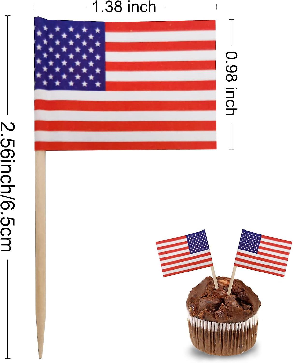 100 Pcs Usa American Flag Toothpick Flags - Small Cupcake Toppers For ...