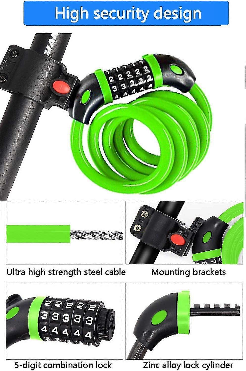 Bike Lock, Bike Lock Long 120cm X 12mm, Cable Lock For Bike Scooter Motorcycles Bike Gate With 5 ...