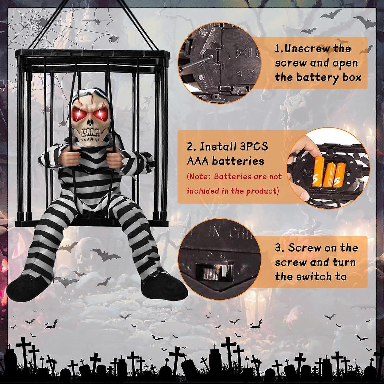 Skeleton Screaming Animated Halloween Decorations, Scary Skull Cage ...