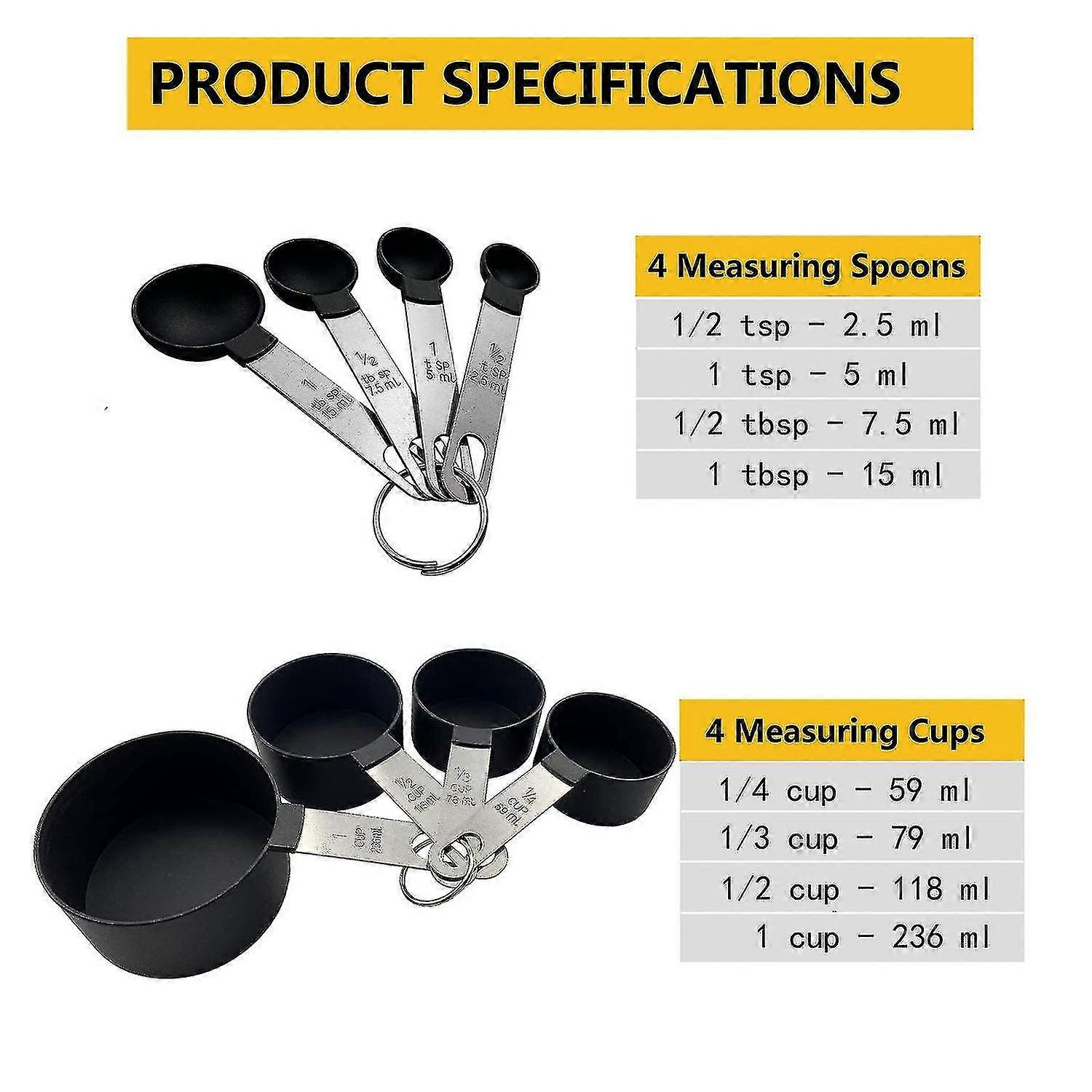 8-piece Measuring Cups And Spoons Kitchen Nesting Measurement Tools ...