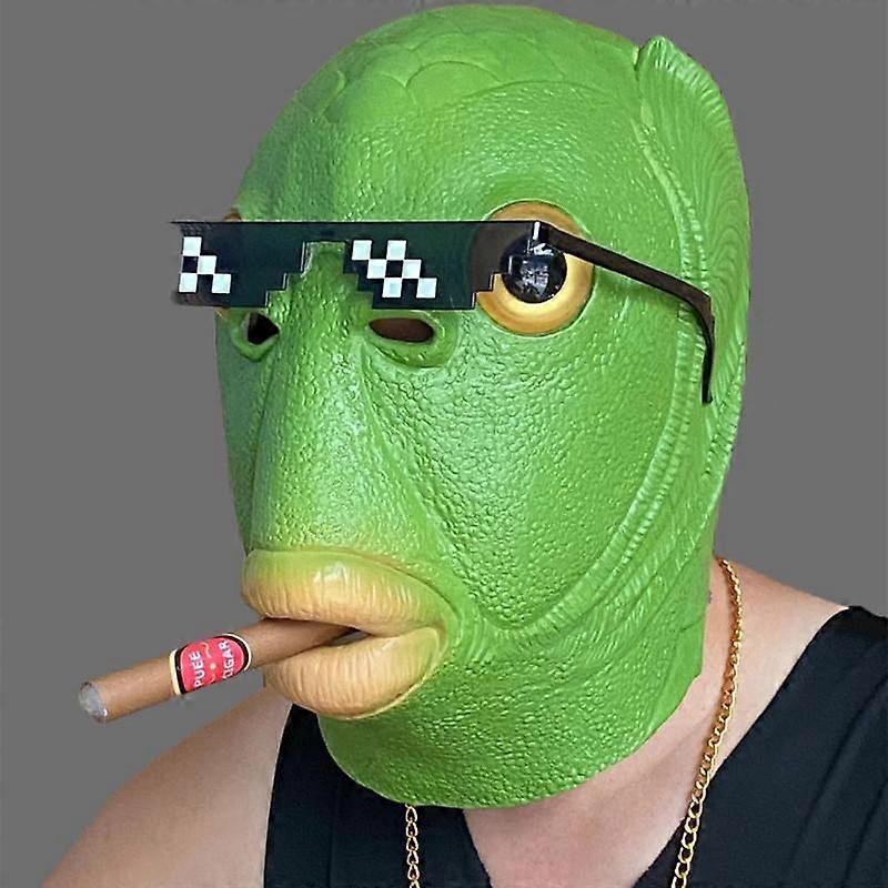 Green Fish Head Mask Headgear Halloween Funny Horse Donkey Animal Full ...