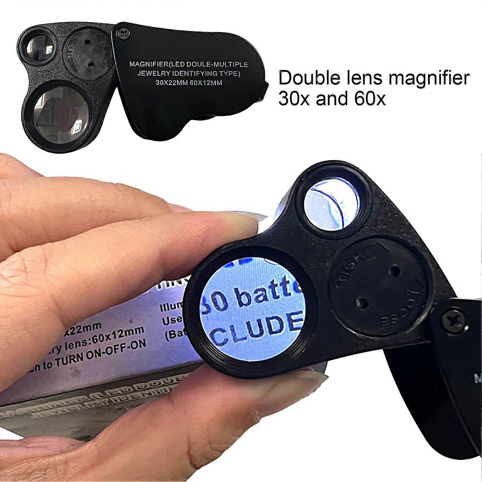 30x 60x Jewelers Loupe Portable Dual Lens Magnifier Illuminated ...