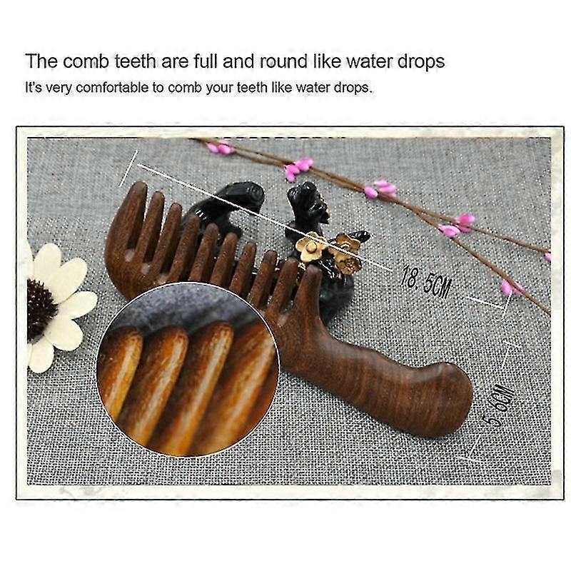 Sandalwood Wide Tooth Comb Curly Hair Portable Coarse Tooth Wooden Comb ...