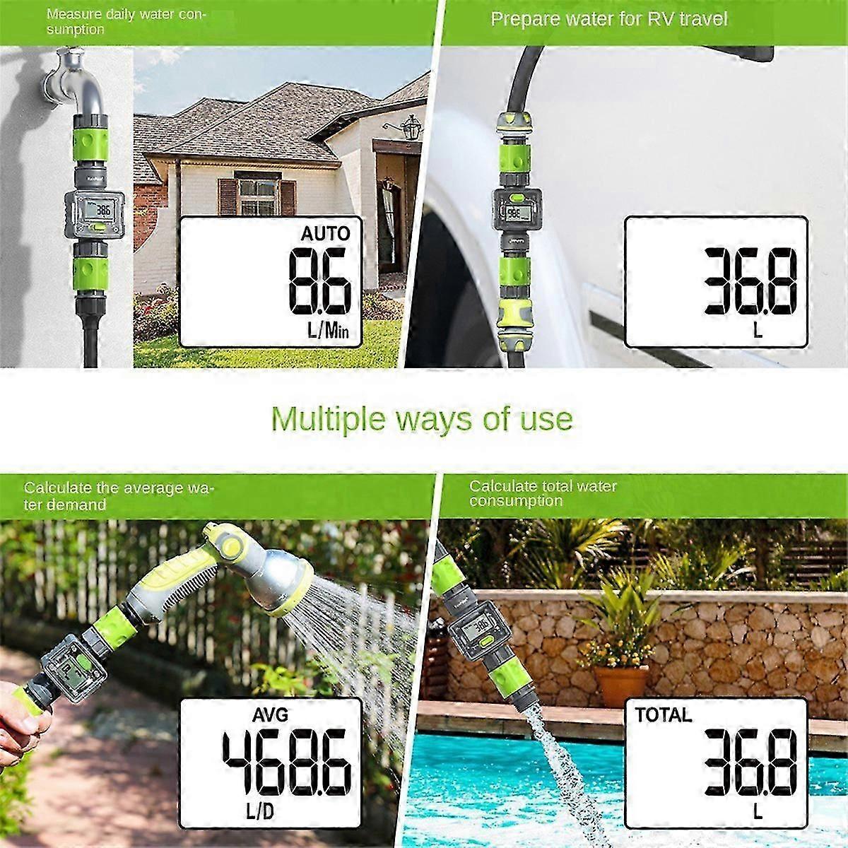 RAINPOINT Digital Water Flow Meter LCD Outdoor Garden Hose Water ...
