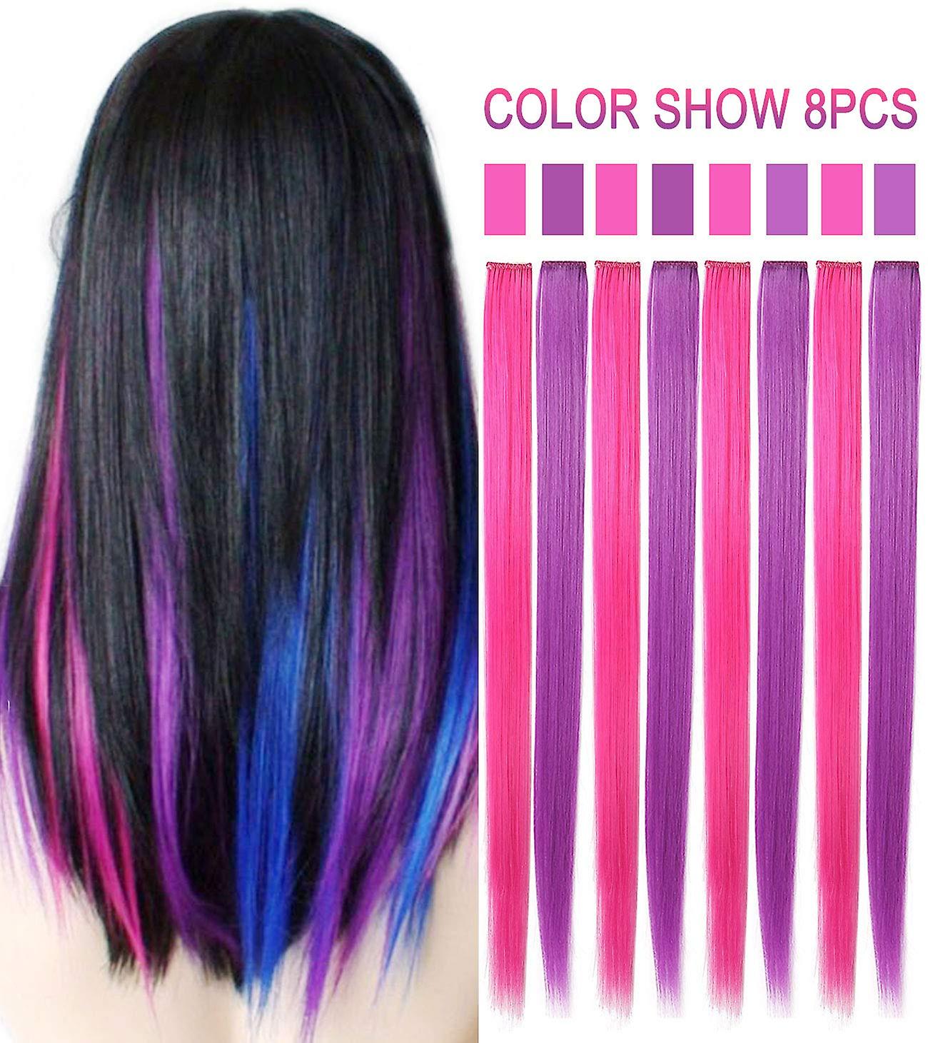 Pink Purple Hair Extensions For Girls 21 Inch Highlight Princess Party ...