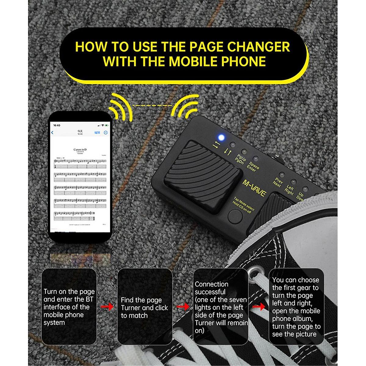 Square Turner Pro Wireless Bluetooth Page Turner Silent Foot Pedal USB ...