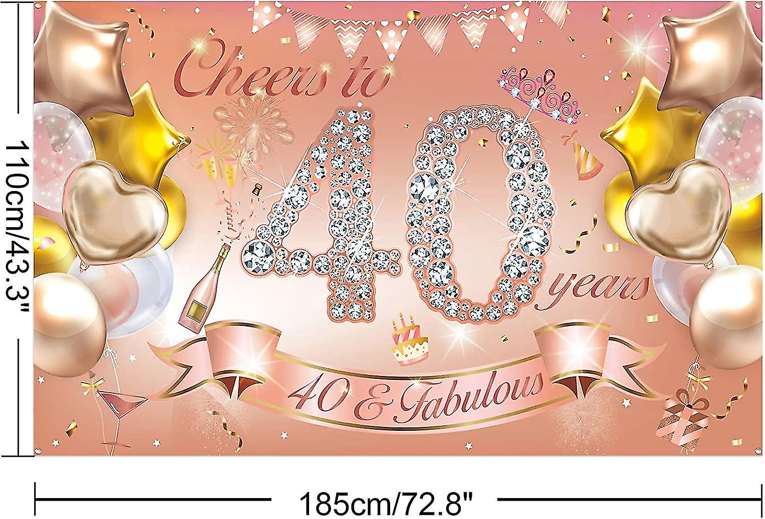 Ubiuo Woman 40th Birthday Party Decoration Rose Gold, Fabric Banner For ...