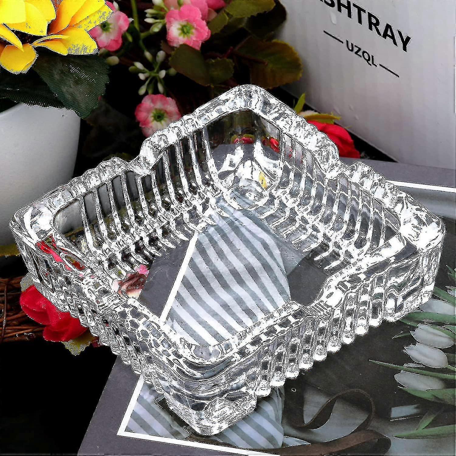 Ashtray, Glass Ashtray Square Crystal Ashtray, Classic Design Ashtray For Weed, Home Large ...