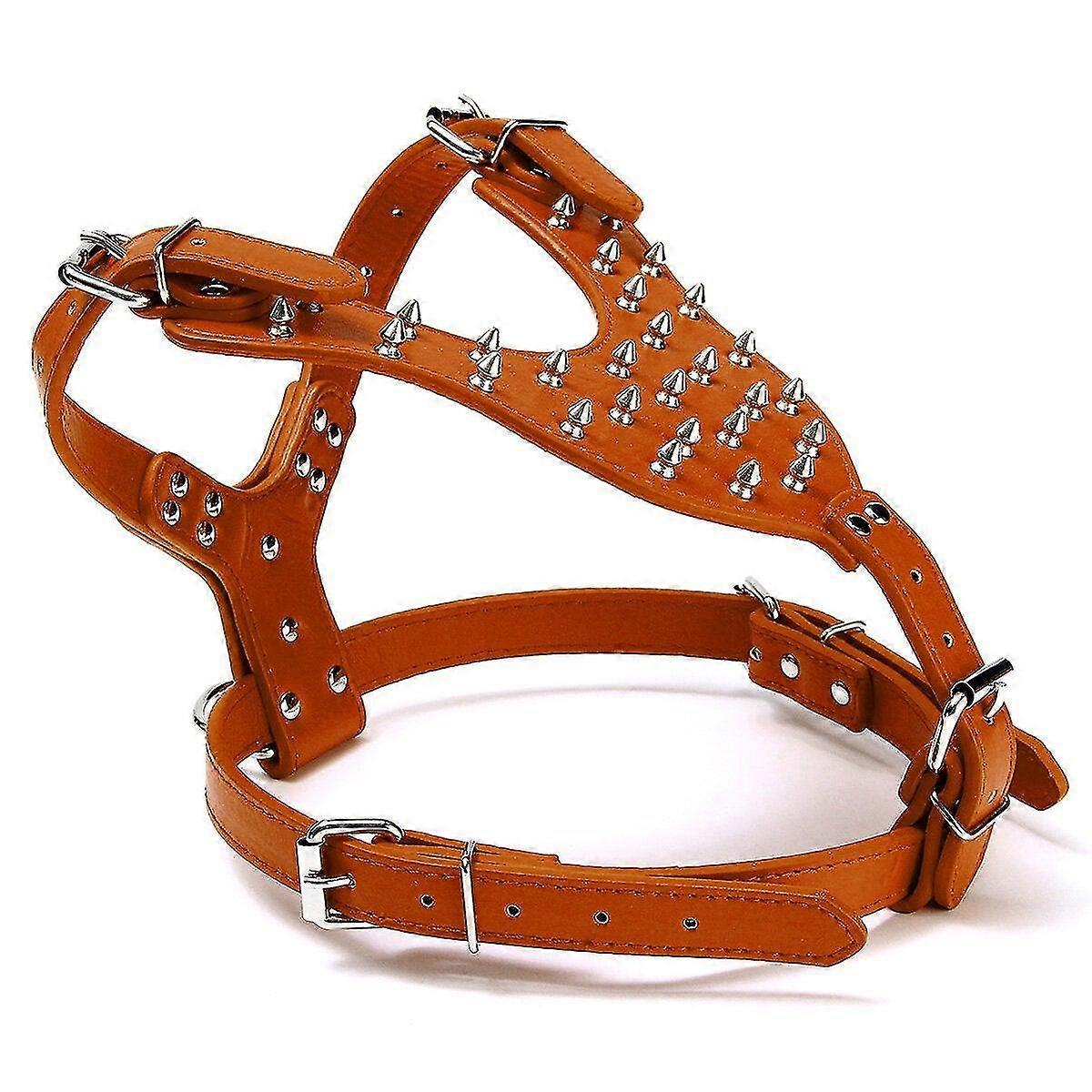 Leather Dog Harness Collar Leash Set Spiked Studded Staffy For Pet ...