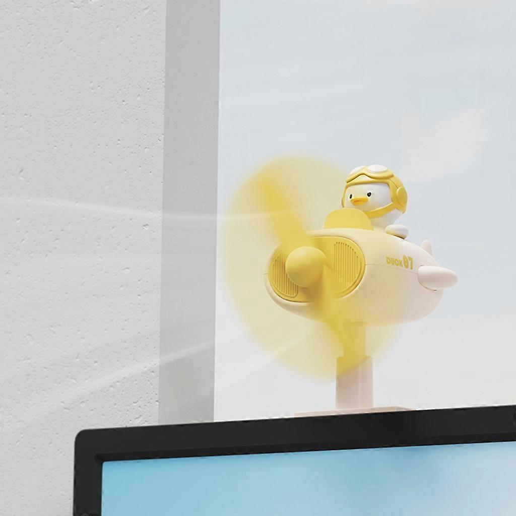 USB Desk Fan Cute Little Yellow Duck Pilot Shape USB Powered Small ...