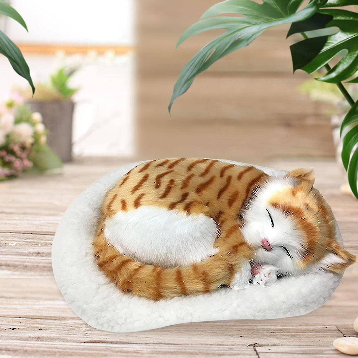 Realistic Sleeping Plush Breathing Cat With Mat, Cute Breathing Cat ...