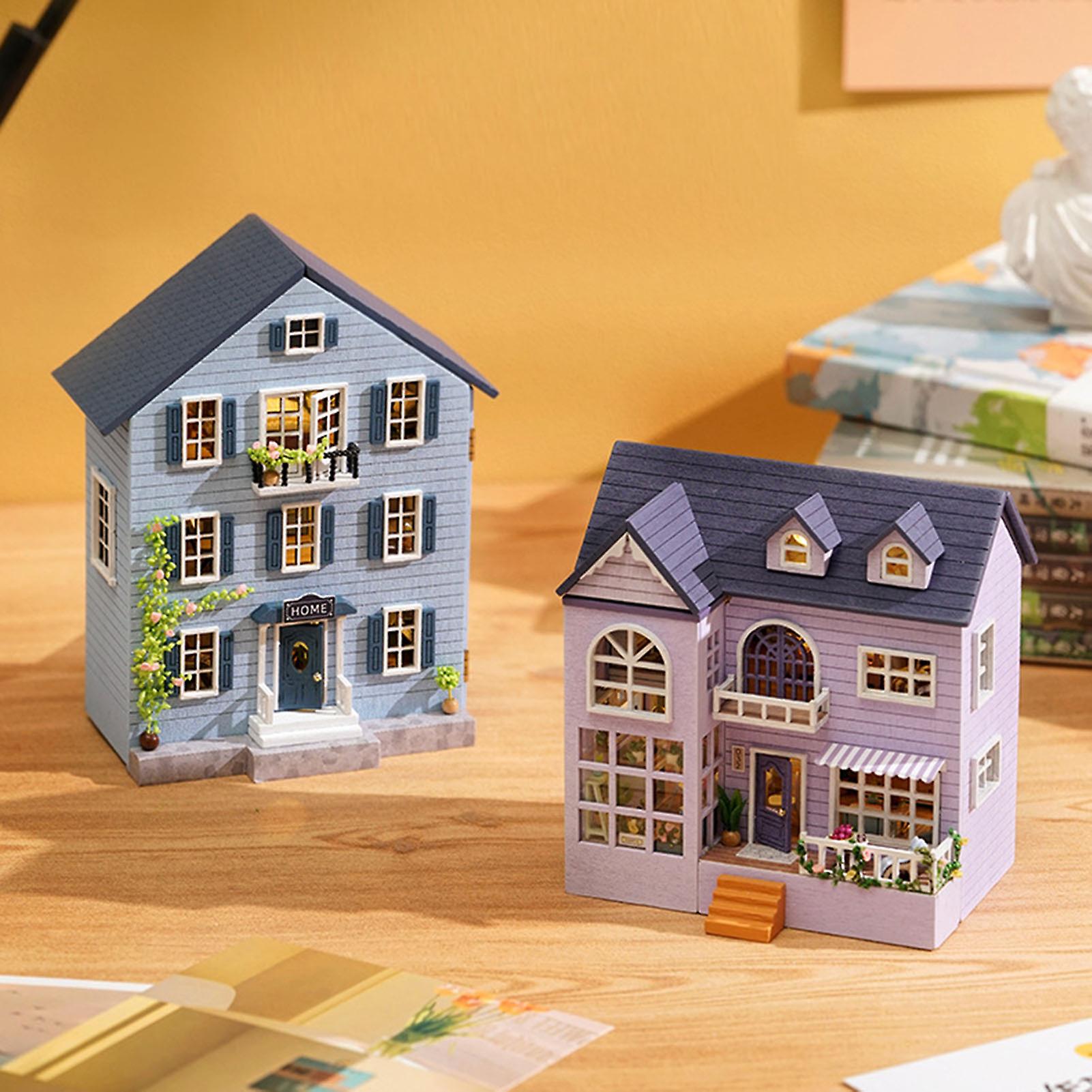 1 Set DIY House Model with Warm Lighting European Style Happy Hut ...