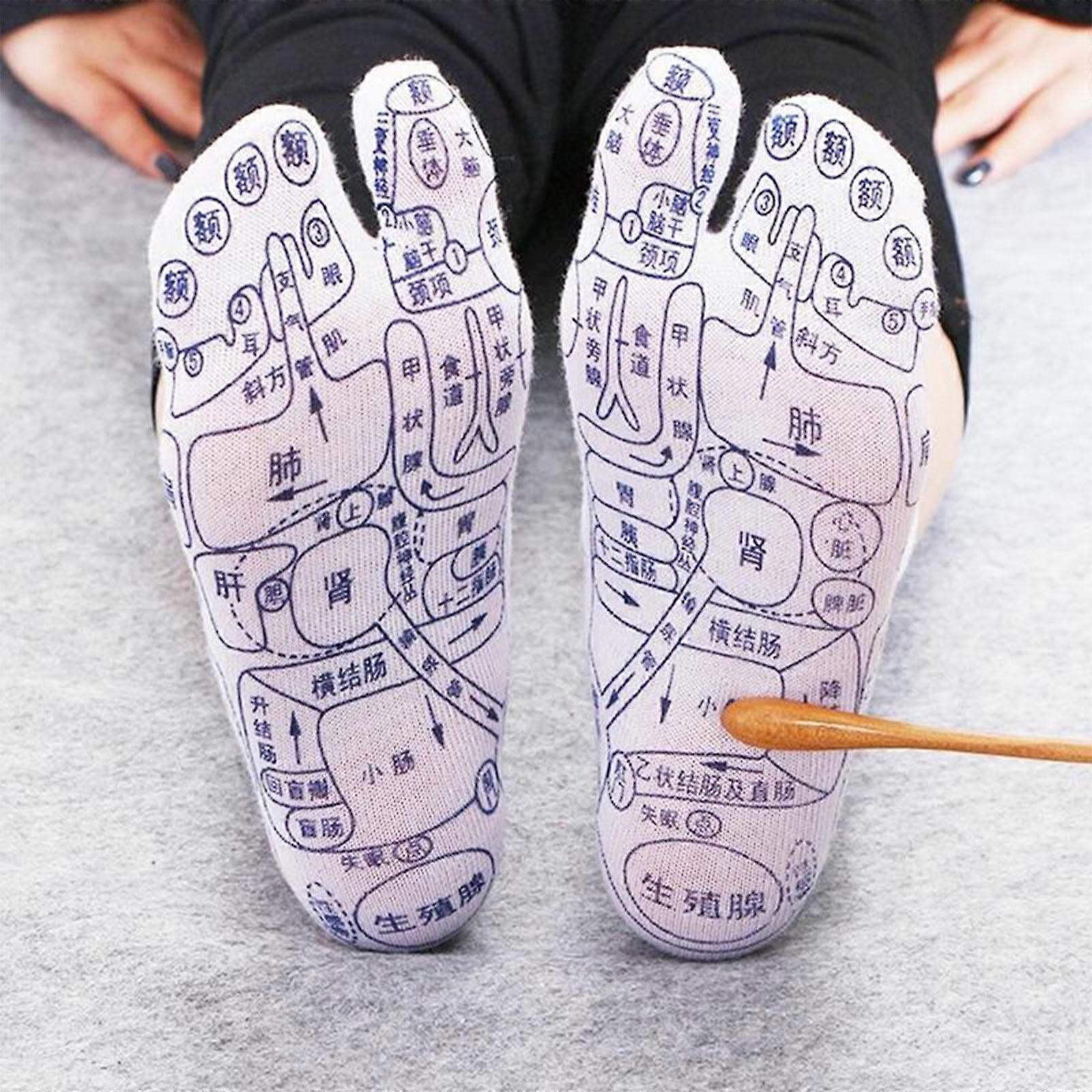 Acupressure Reflexology Chart Socks 2 Toe Split Foot Massage Meridian ...