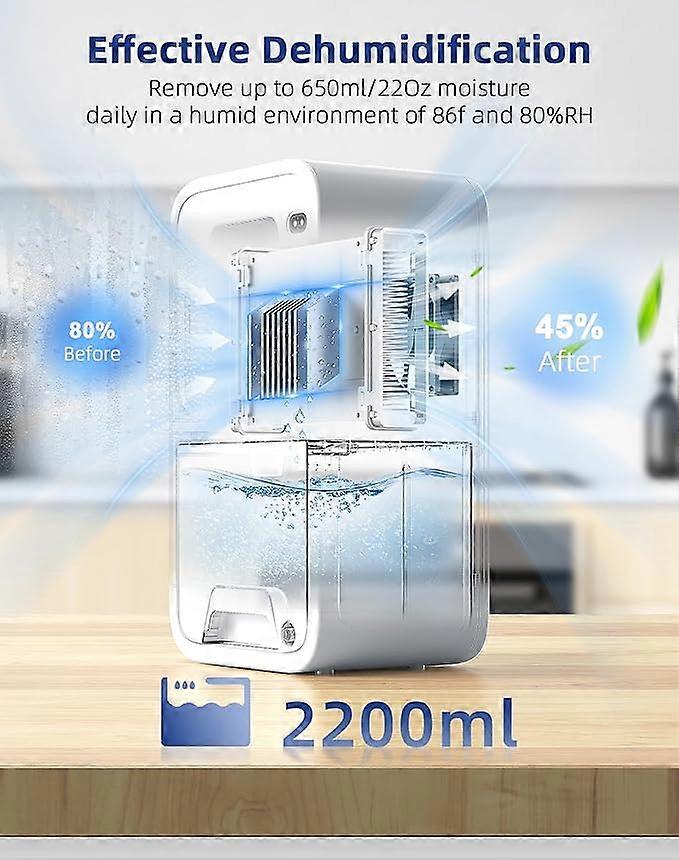 Home Dehumidifier, Bedroom Silent Dehumidifier, 2200ML Clothes Drying Dehumidifier with Drain ...