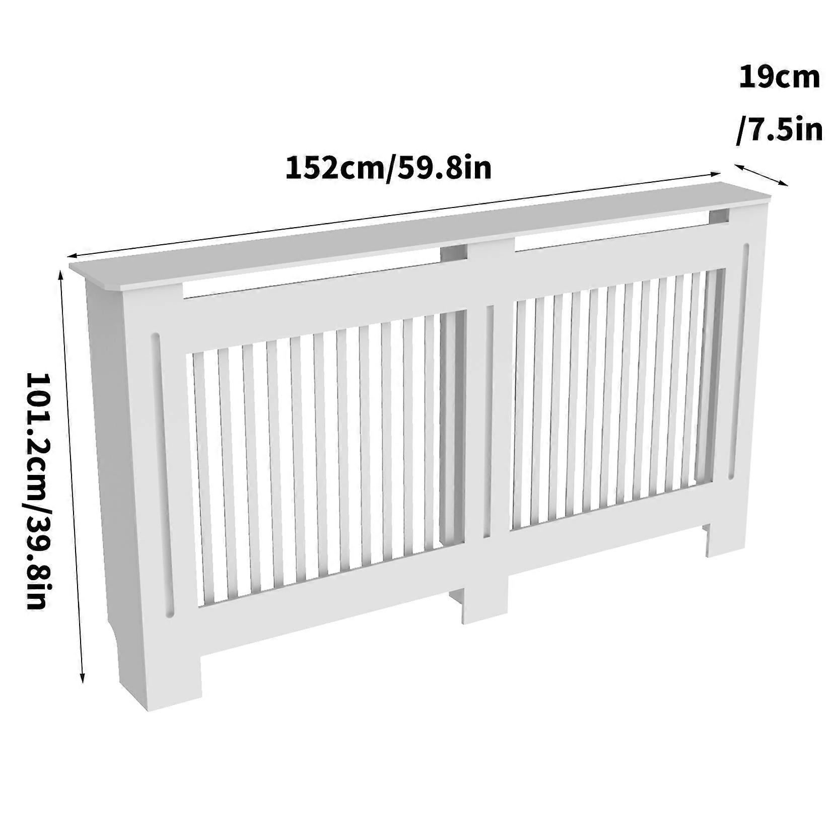 100cm Tall Radiator Cover Modern White Cabinet Vertical MDF Slats Wood ...