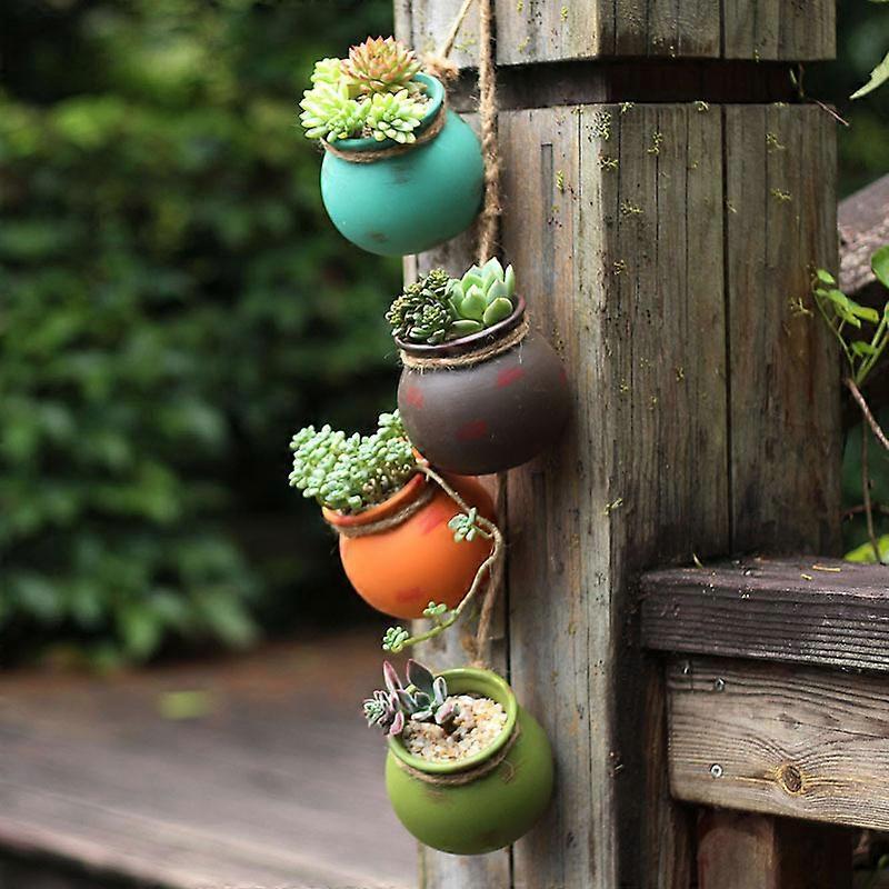 4 Pcs Mini Hanging Planter, Ceramic Hanging Planter Pots Vase ...