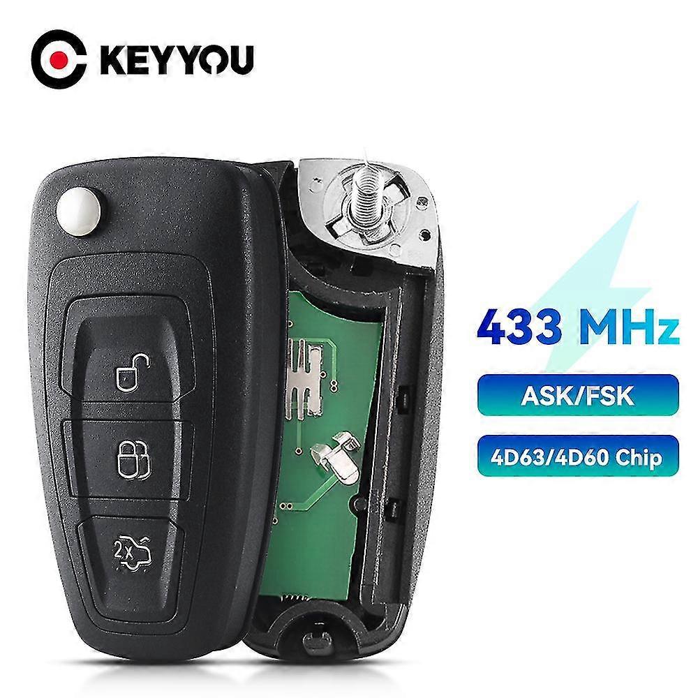 3 Buttons 434/433 Mhz Fsk For Ford Mondeo Focus C-max 2011 2012 2013 ...