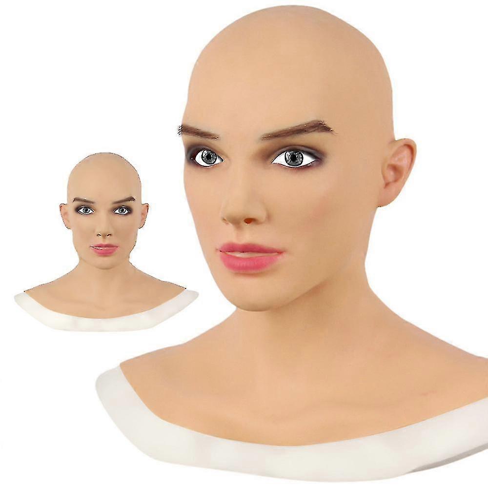 Realistic Female Latex Head Cover, Full Head Realistic Silicone Female ...