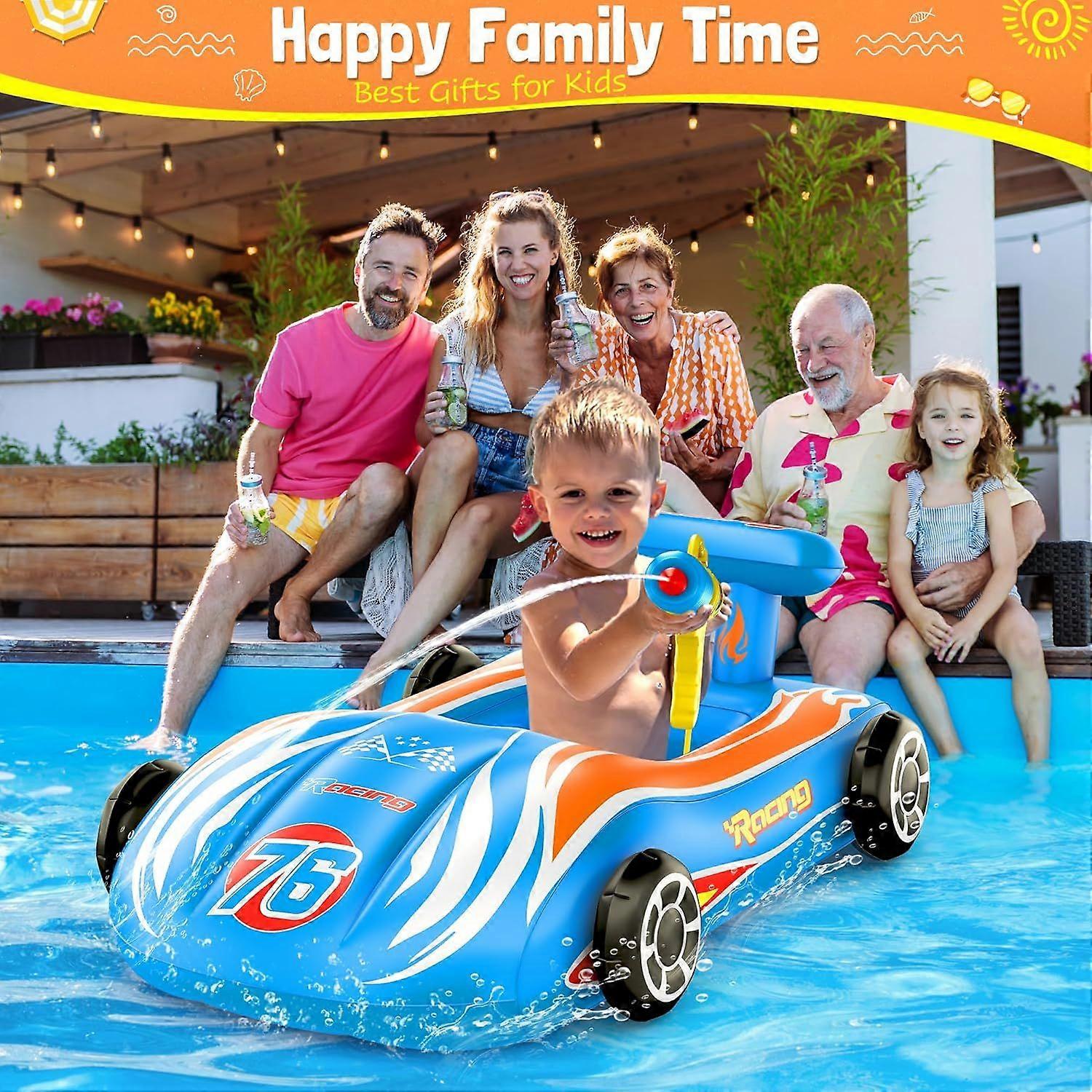 Inflatable Race Car Pool Float with Water Gun - Ride - on Fun for Kids ...