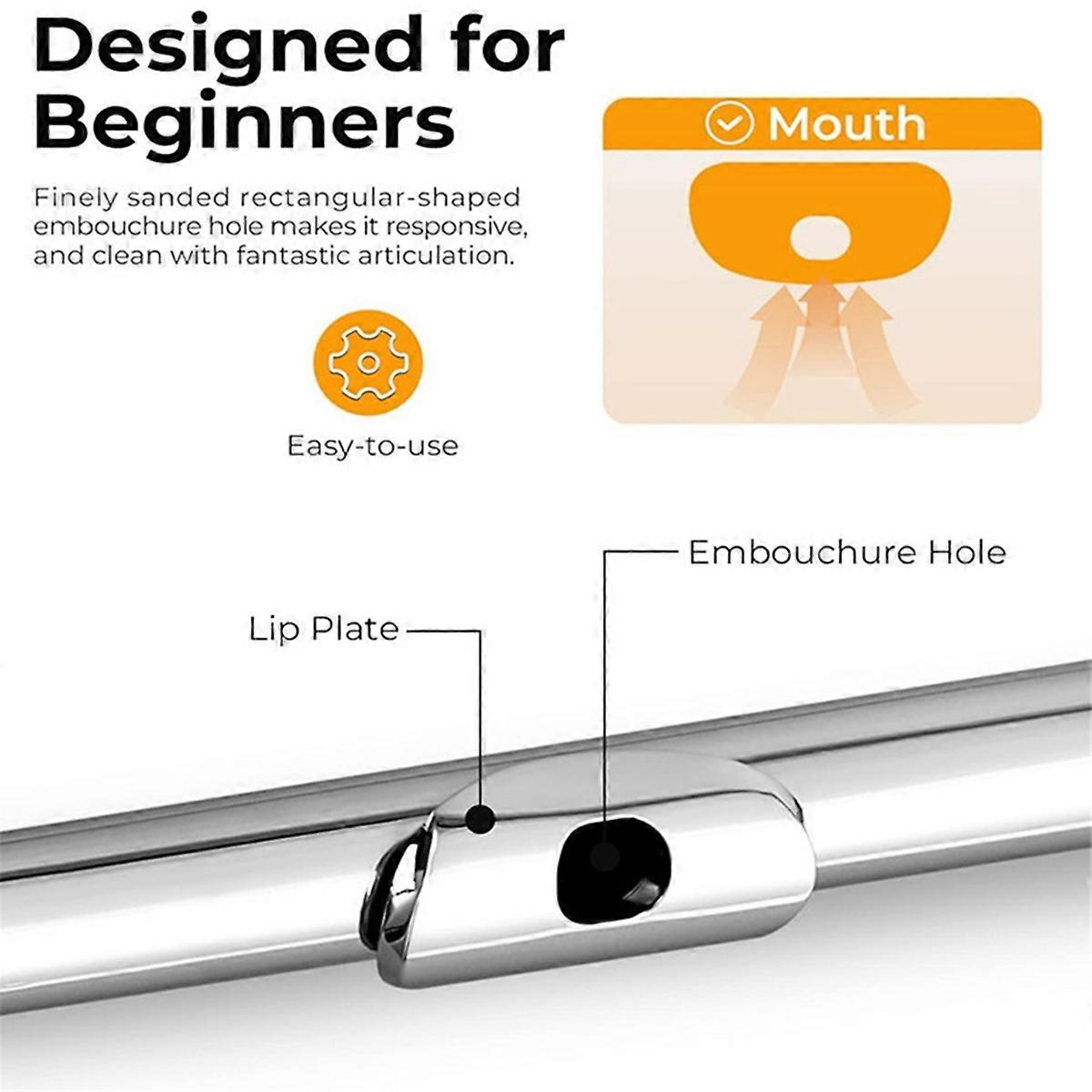 16 Closed Open Holes C Key Professional Transverse Flute Concert ...