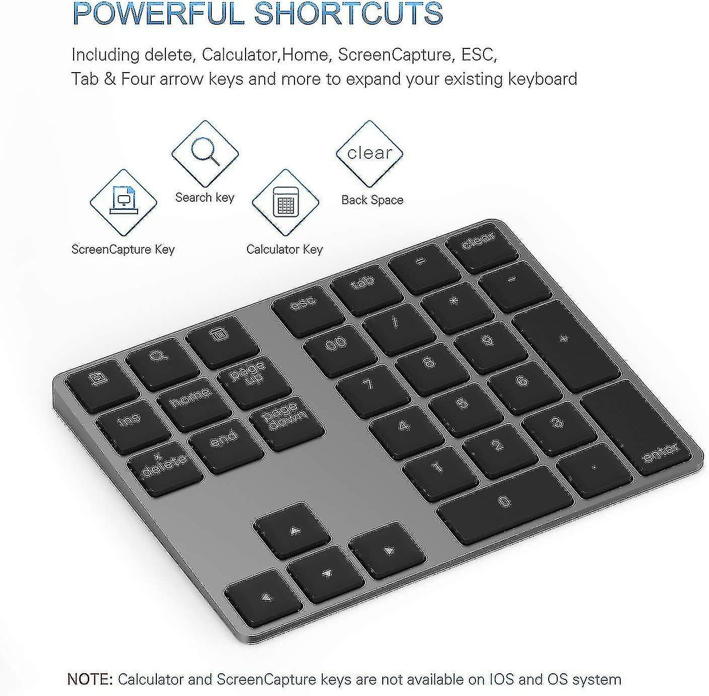 Bluetooth Numeric Keypad, Rechargeable Aluminum 34-key Number Pad Slim ...