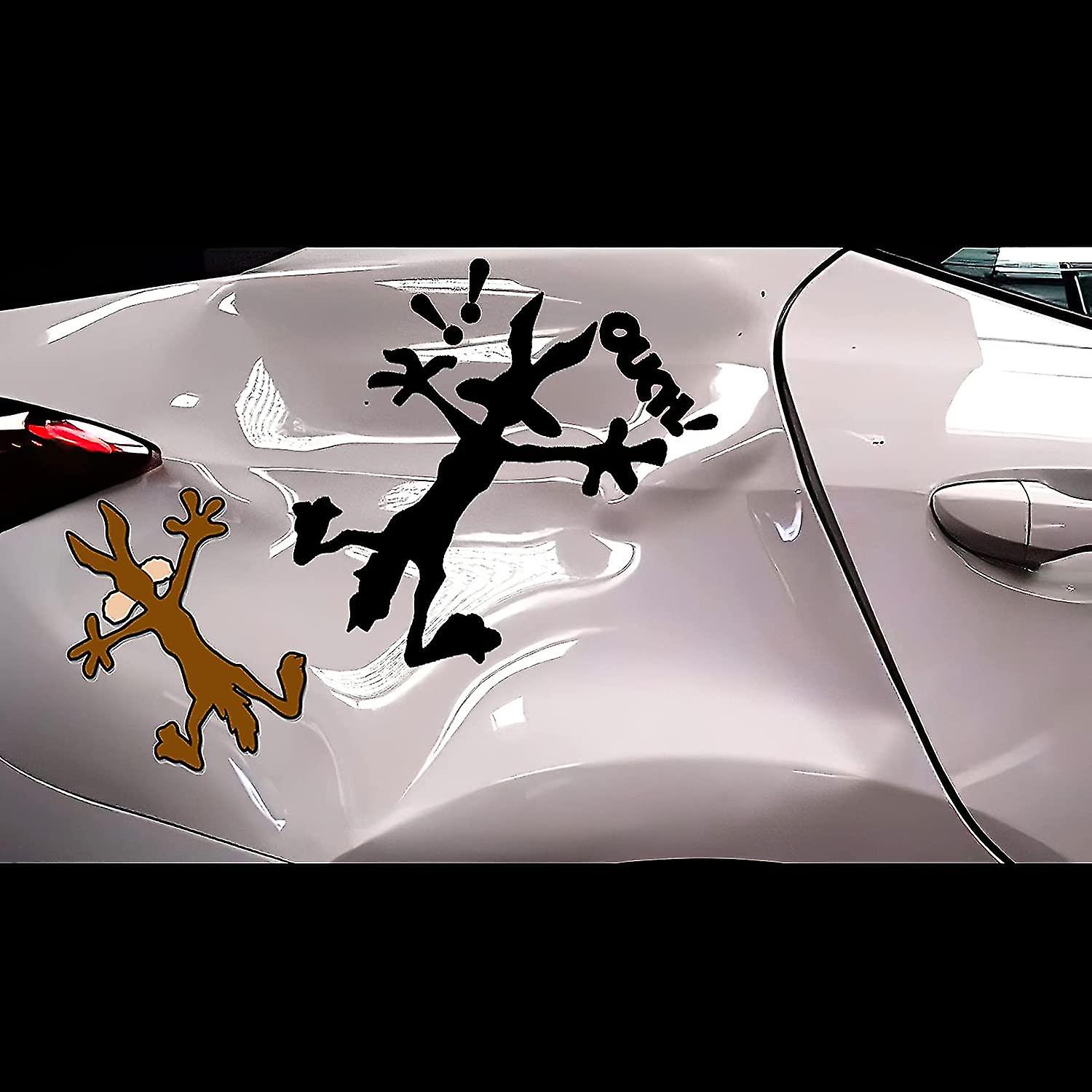 2 Pcs Reflective Dent Fix Car Decal, Cartoon Coyote Splat Hitting Wall ...
