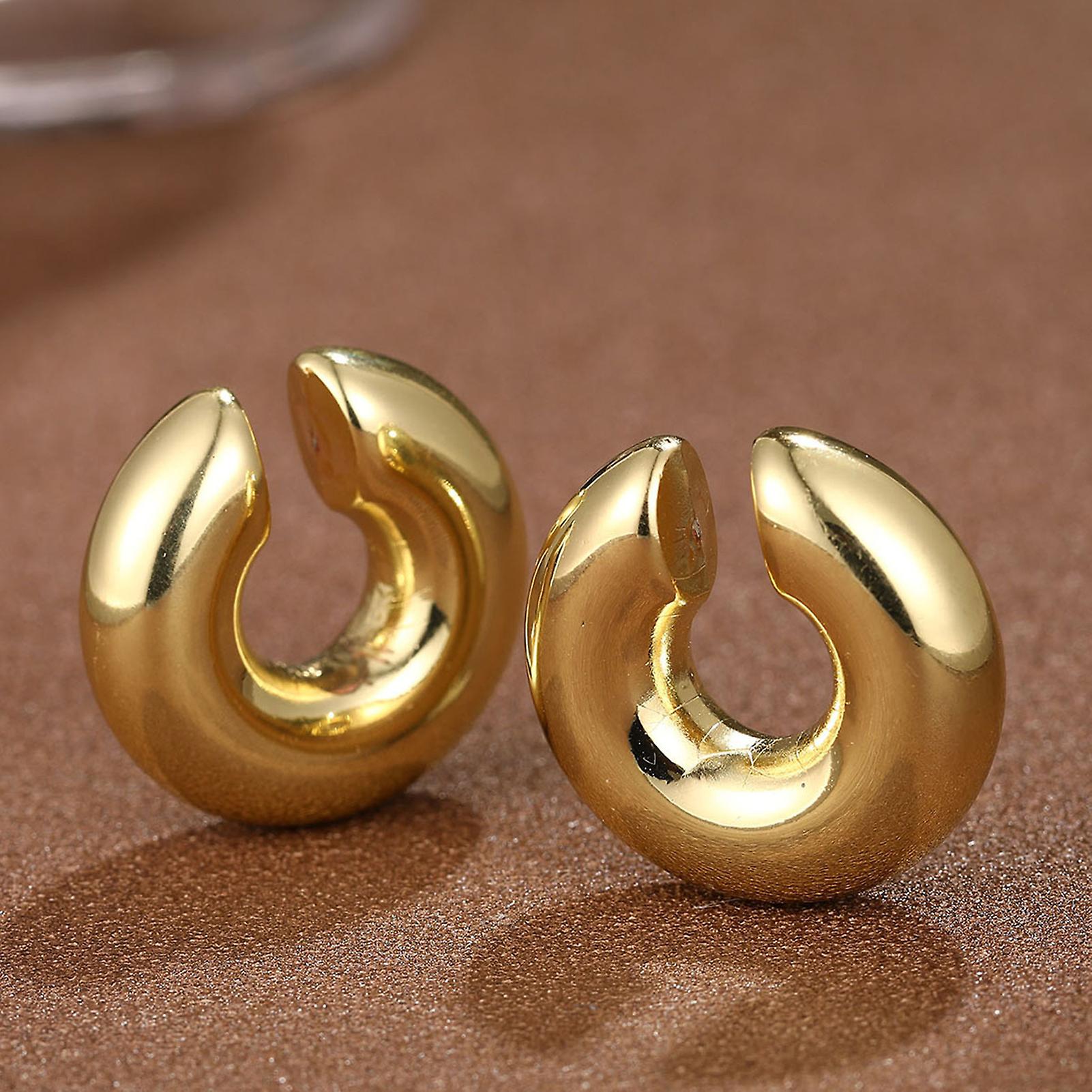 Women Ear Cuffs Smooth Polished Fat Circle Tube Shape Non-pierced Anti ...