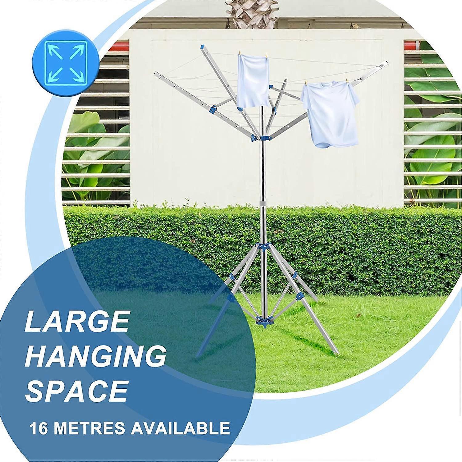 Rotary Washing Line Airer 4 Arms 14M Folding Adjustable Camping Washing ...