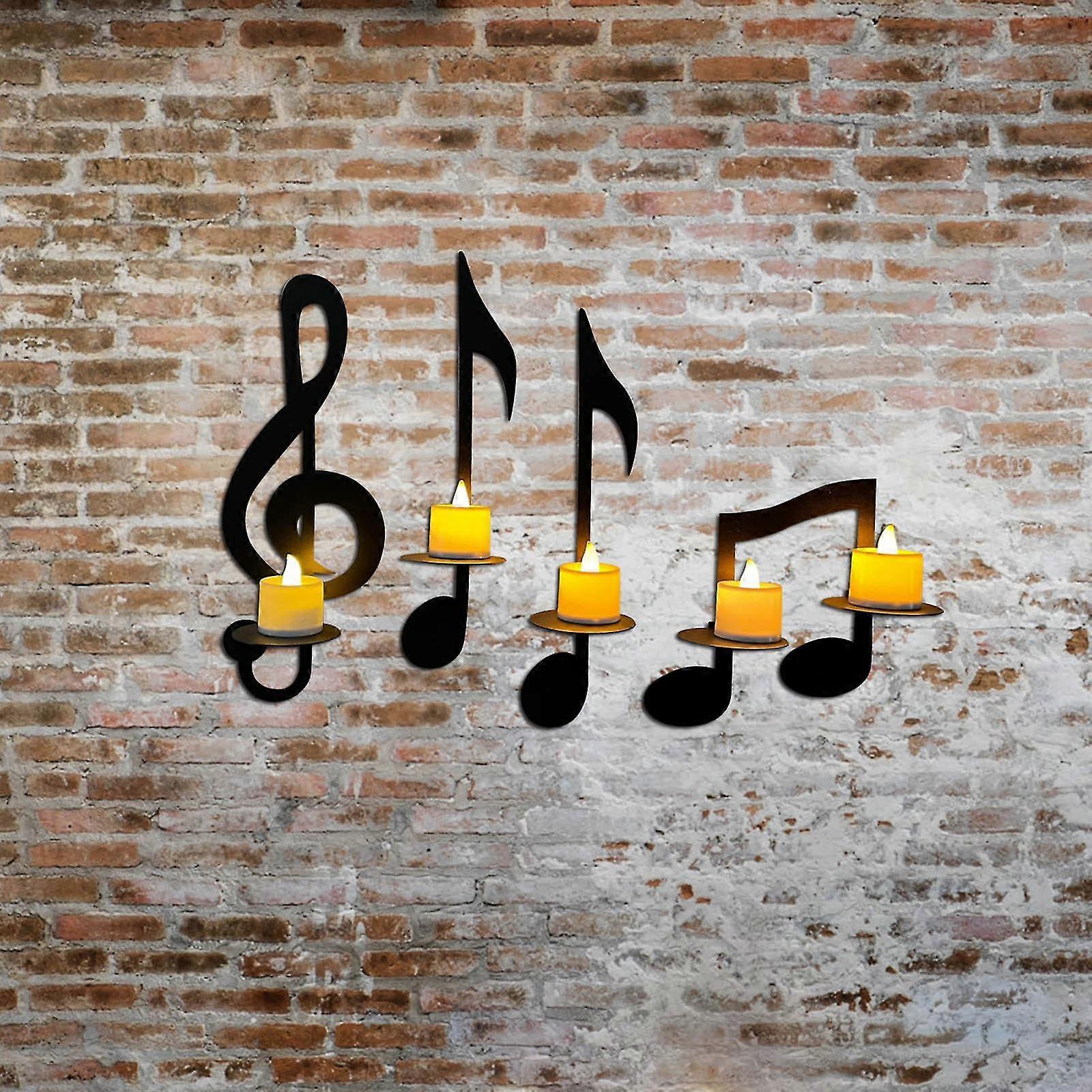 4PC Black Music Note Wall Sconce Music Note Candle Holder Wall Decor ...