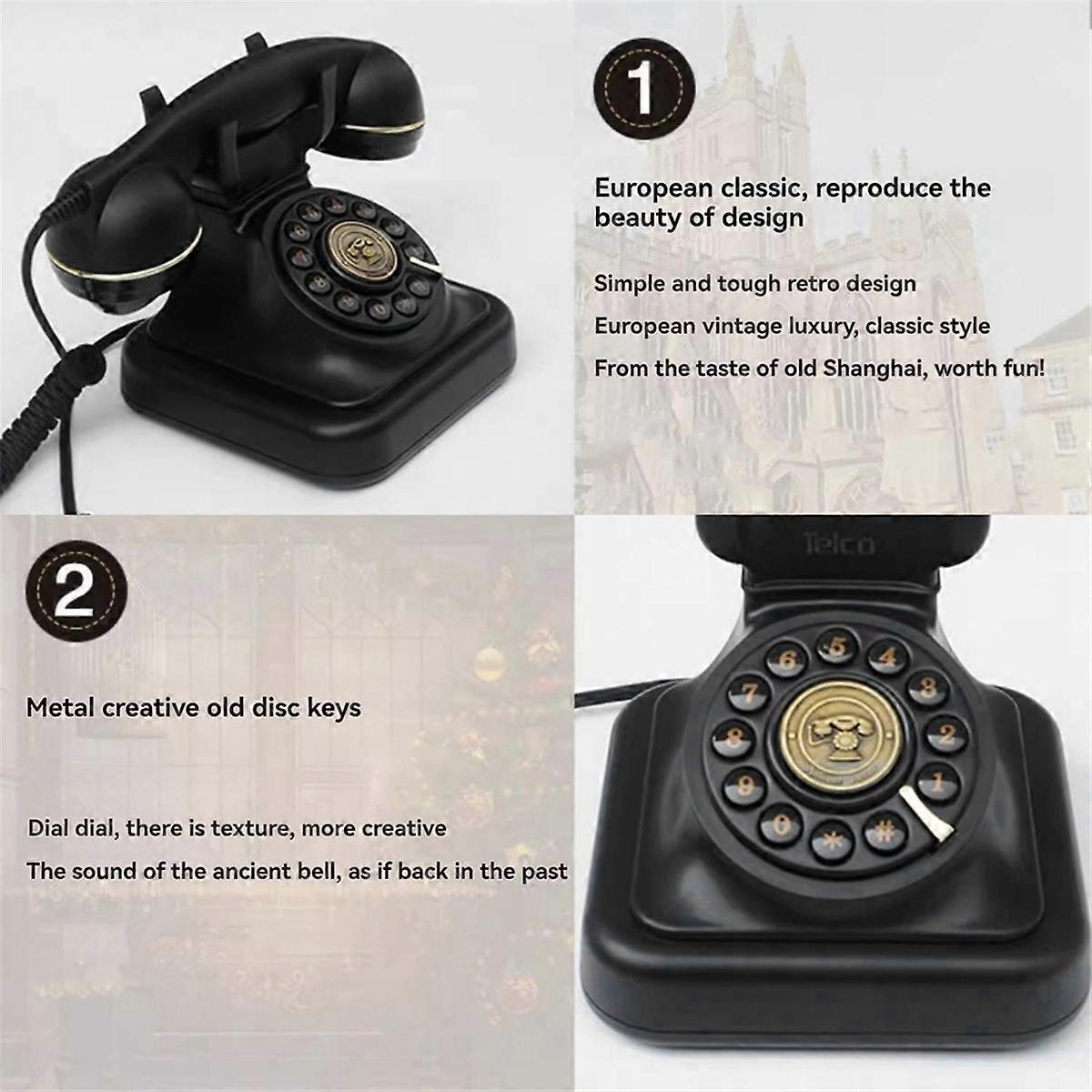 Retro Style Wired Dial Telephone Plug-in Home Fixed Landline Antique ...