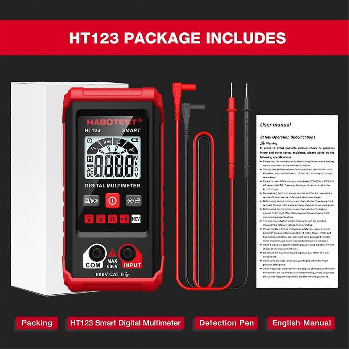 HT123 Digital Multimeter,AC/ Resistance Continuity Measurement Tester ...