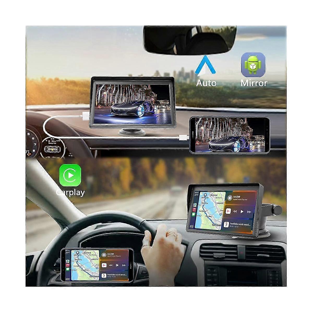 Portable Dash Mount Carplay Display 7in Touch Screen, Gps Navigatin ...