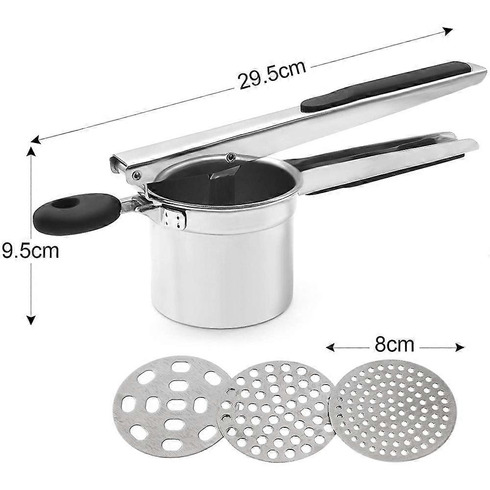 Potato press stainless steel, potato masher with 3 perforated discs for ...