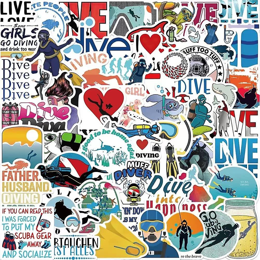 50 Pcs Diving Adventure Stickers | Scuba Diver Waterproof Vinyl Decals ...
