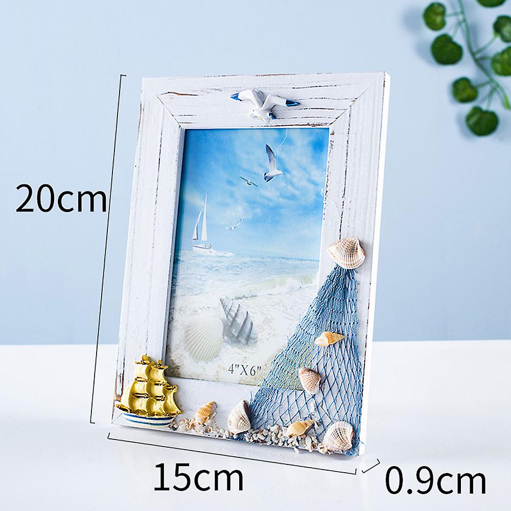 Wooden Ocean Scenery Photo Frame Seagull Starfish Shell Sailboat ...