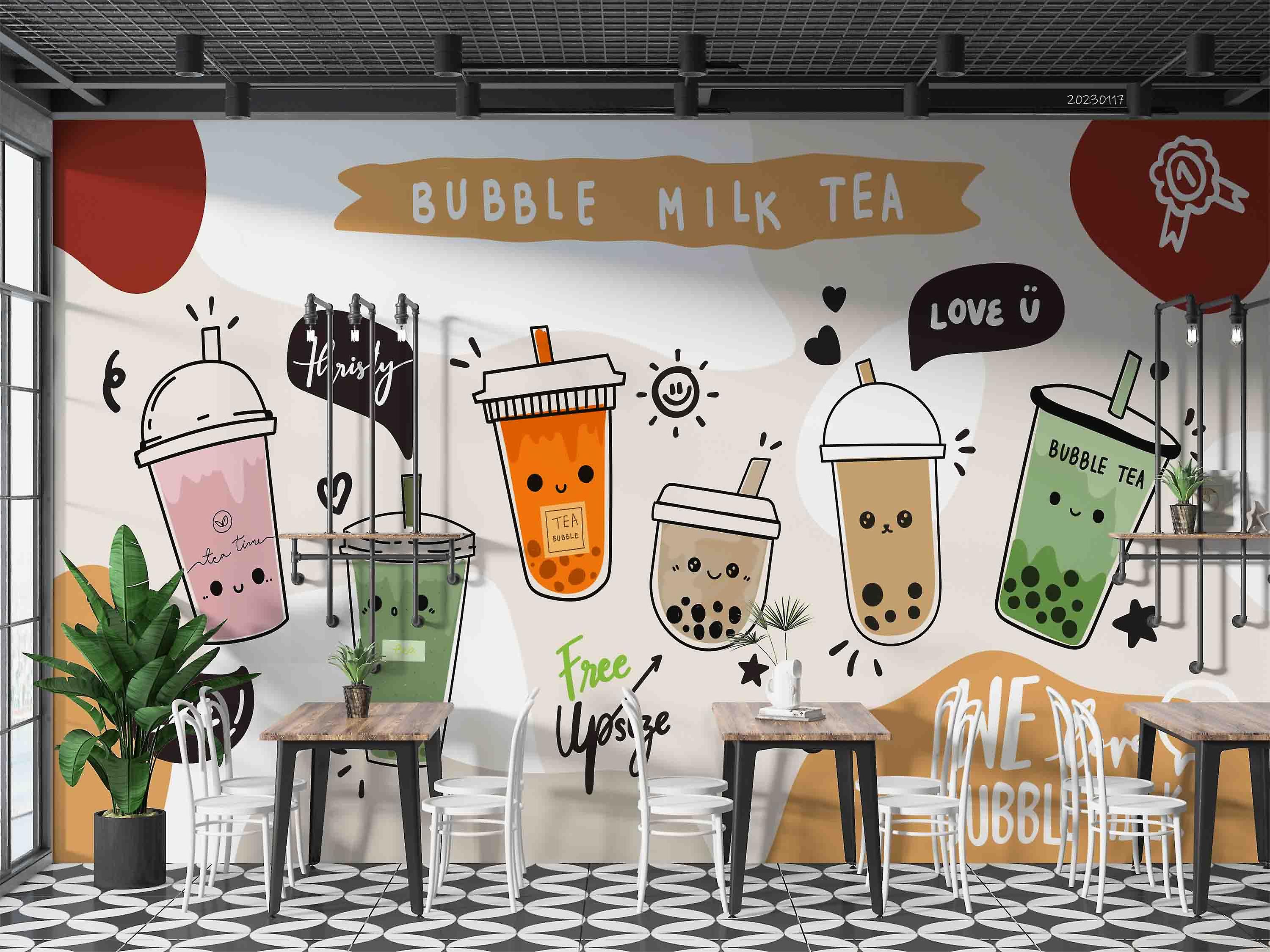 3D Bubble Tea Drink Graffiti Wall Mural Wallpaper Gd 1619 | Fruugo US