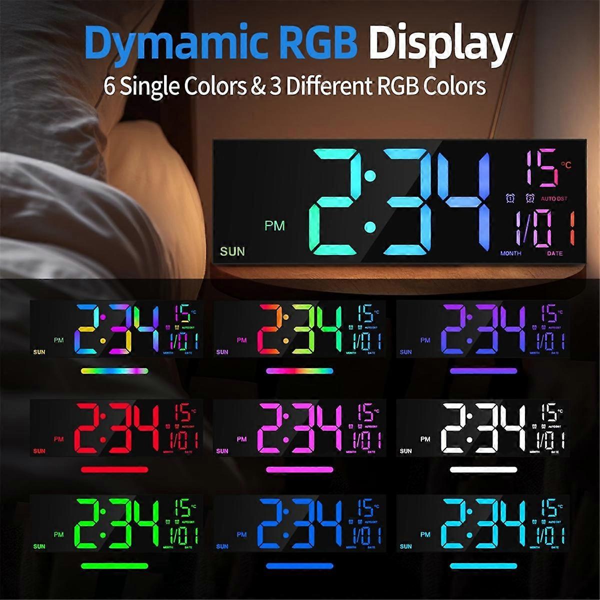 16.2in Large Digital Wall Clock with Remote Control, Temperature/Night ...