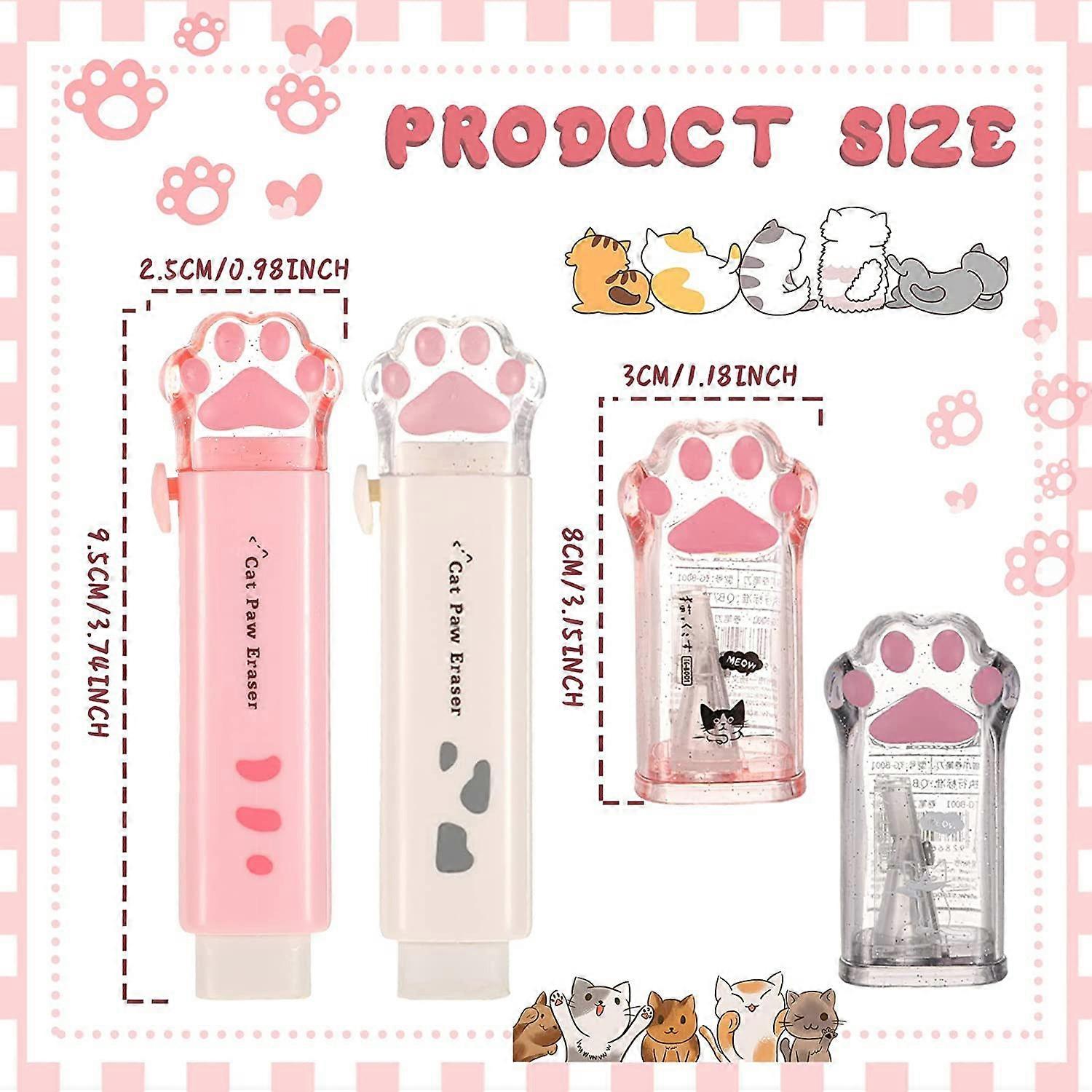 4 Pcs Cute Paw Pencil Sharpener and Paw Shaped Retractable Eraser ...