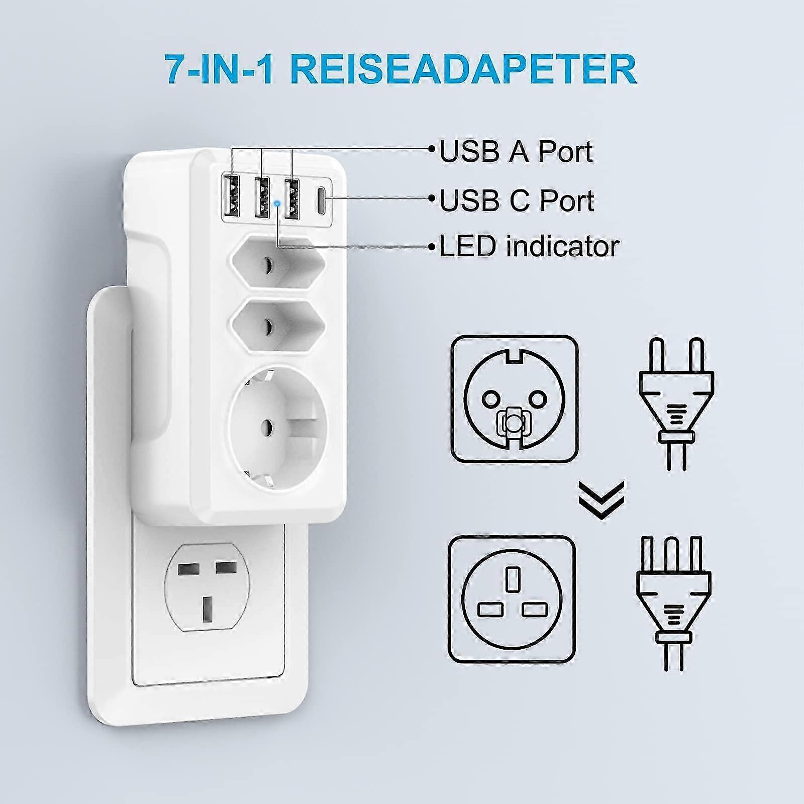 7 in 1 Travel Adapter with 3 USB and USB-C France to UK Adapter UK Plug ...
