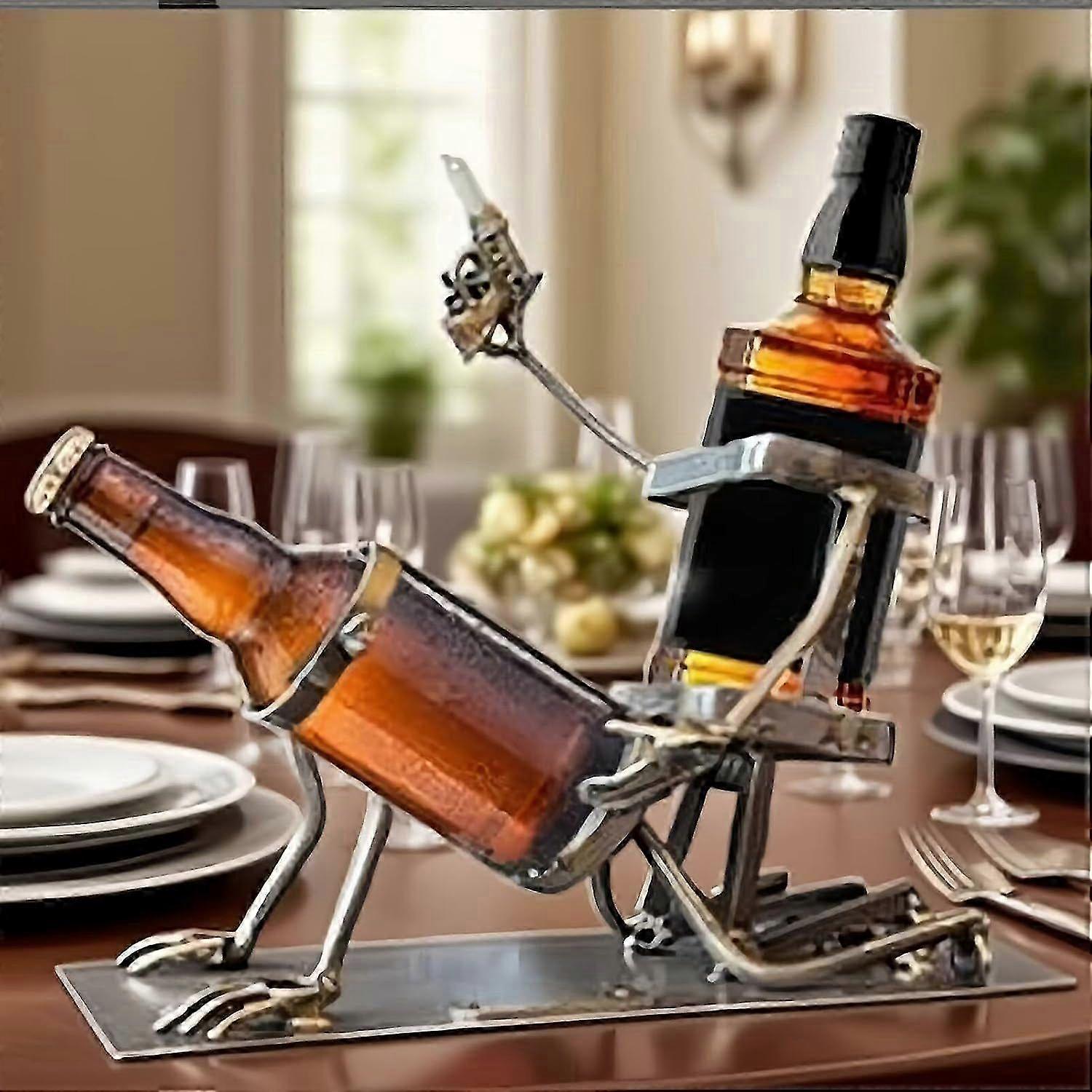 Whiskey Bottles Stand Wine Rack Novelty Metal Humanoid Designed Bottle ...