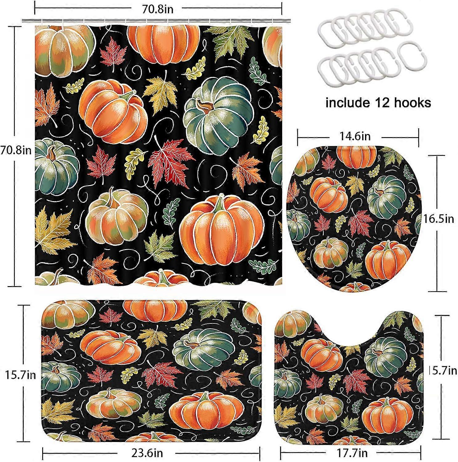Pumpkin Maple Bathroom Set 4 Pcs with Shower Curtain, Rugs ...