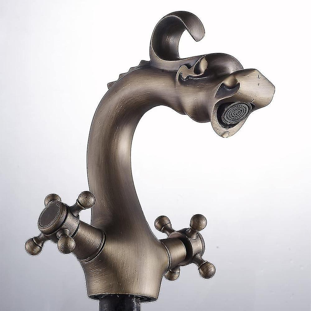 Dragon Shape Bathroom Sink Faucet 2 Knob Vanity Mixer Faucet Bronze ...