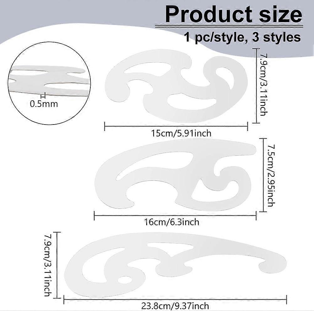 3 Pcs Stainless Steel French Curve Ruler Metal Pattern Ruler Drafting ...