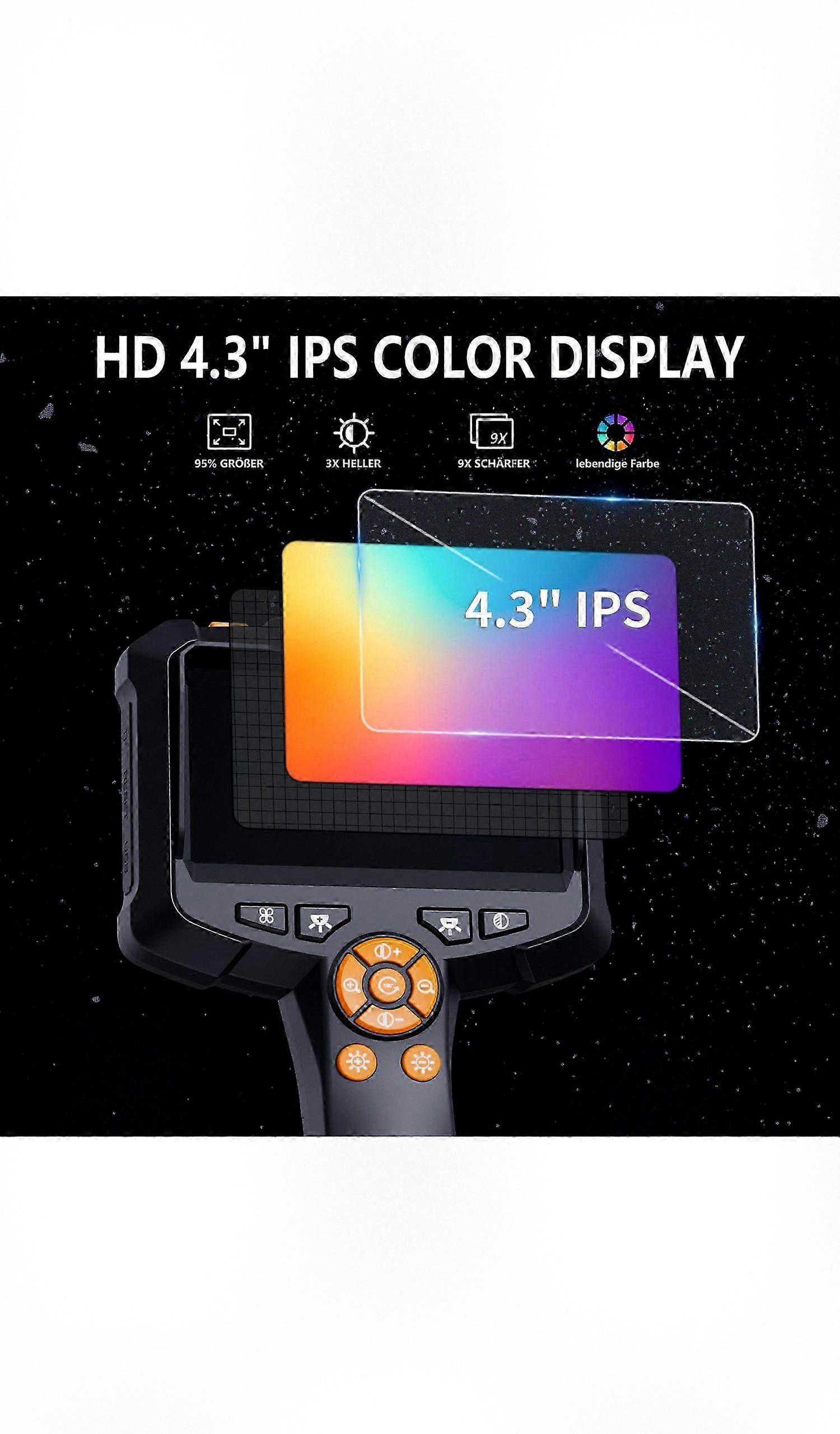 10m Flexible Borescope with LED Light, Waterproof 4.3 Inch IPS Display ...